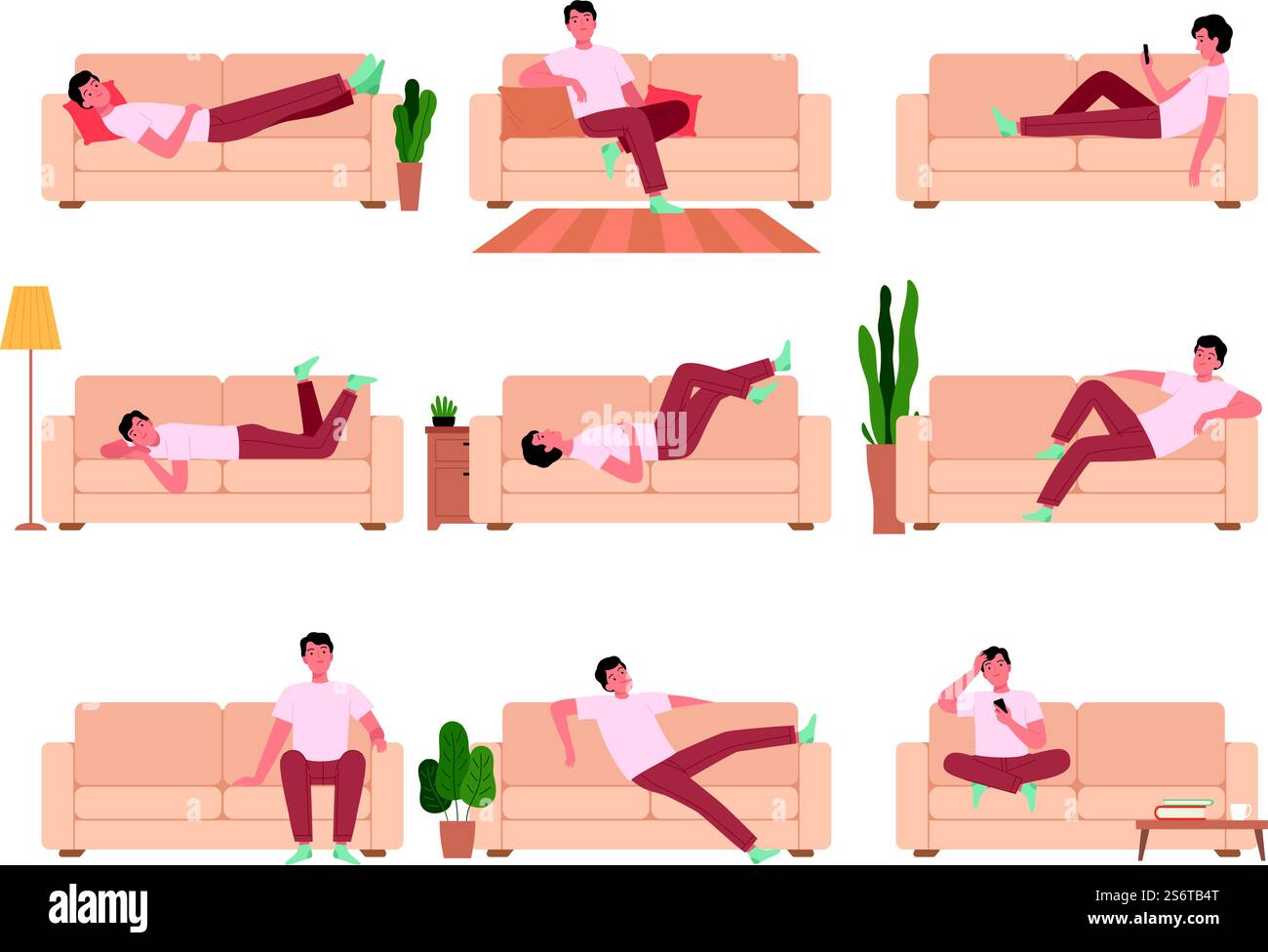 Person relaxing on sofa. Man sitting on couch sleeping thinking ...