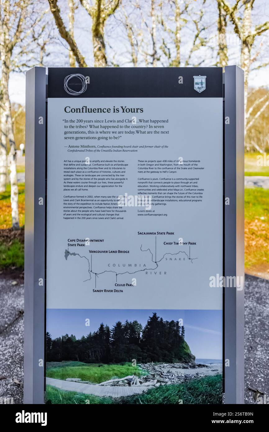 Interpretive sign about Confluence Project in Cape Disappointment State ...