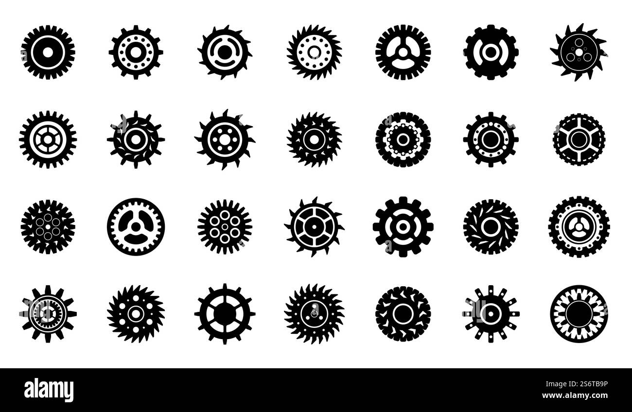 Mechanical gears elements. Cogs gear wheel, isolated mechanical icons. Engineering symbol, clock ...