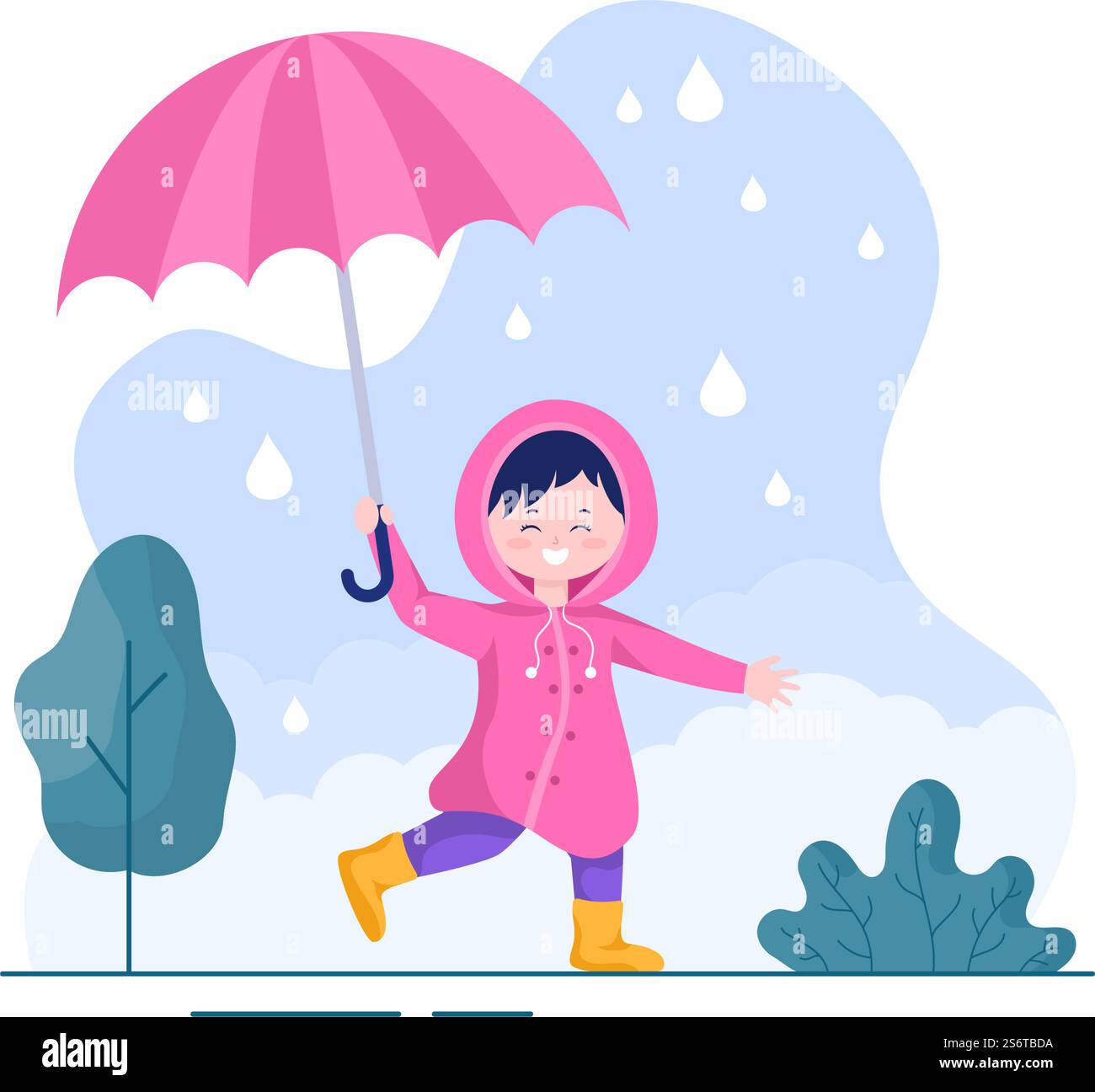Cute Kid Wearing Raincoat, Rubber Boots and Carrying Umbrella In the ...