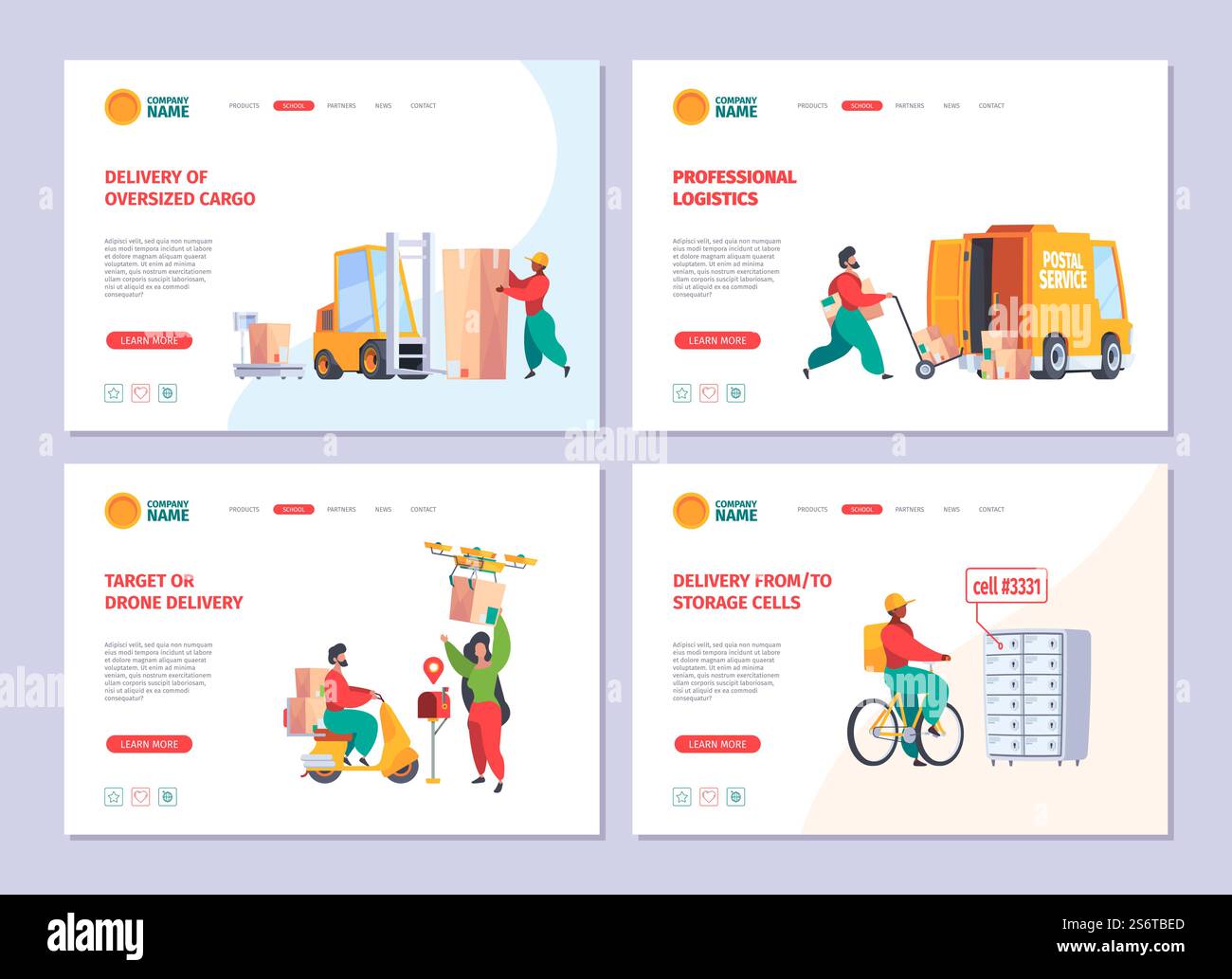 Delivery service landing. Postman deliver mail packages customer ...