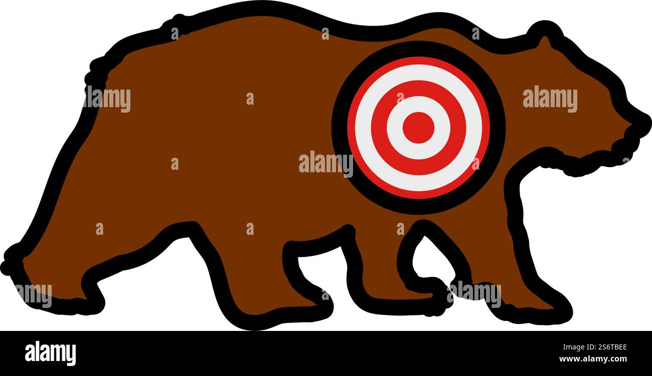 Icon Of Bear Silhouette With Target. Editable Bold Outline With Color ...