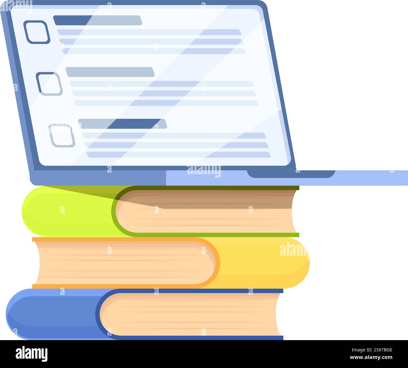 Book stack online exam icon cartoon vector. Computer test. Digital form ...