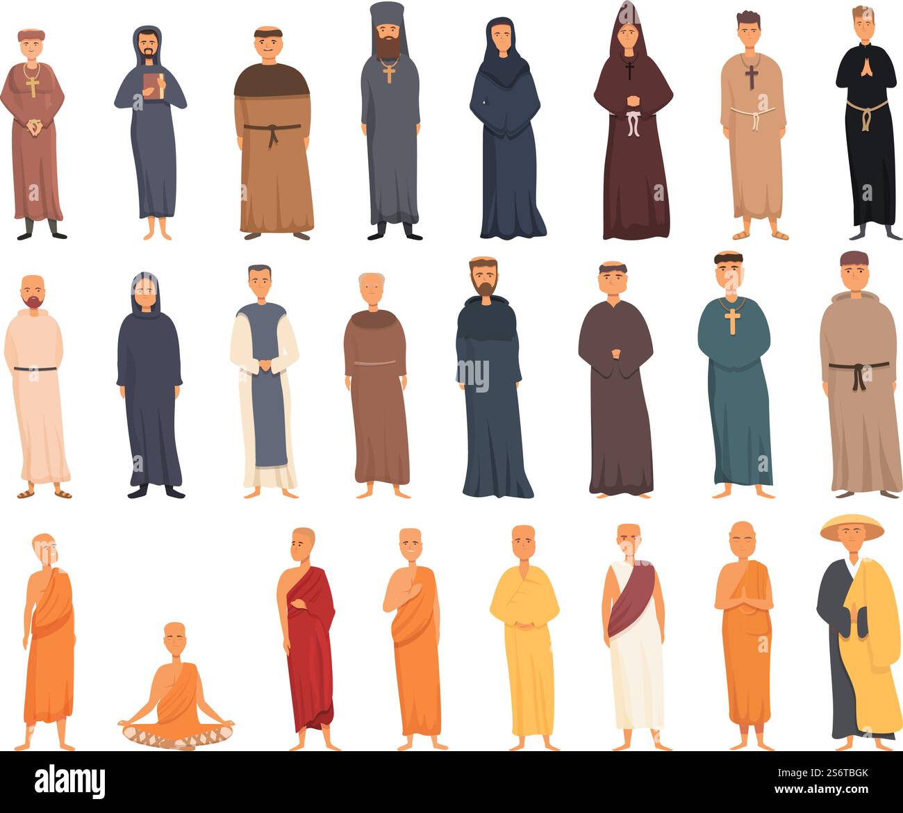 Monk icons set cartoon vector. Catholic friar. Male christian. Monk ...