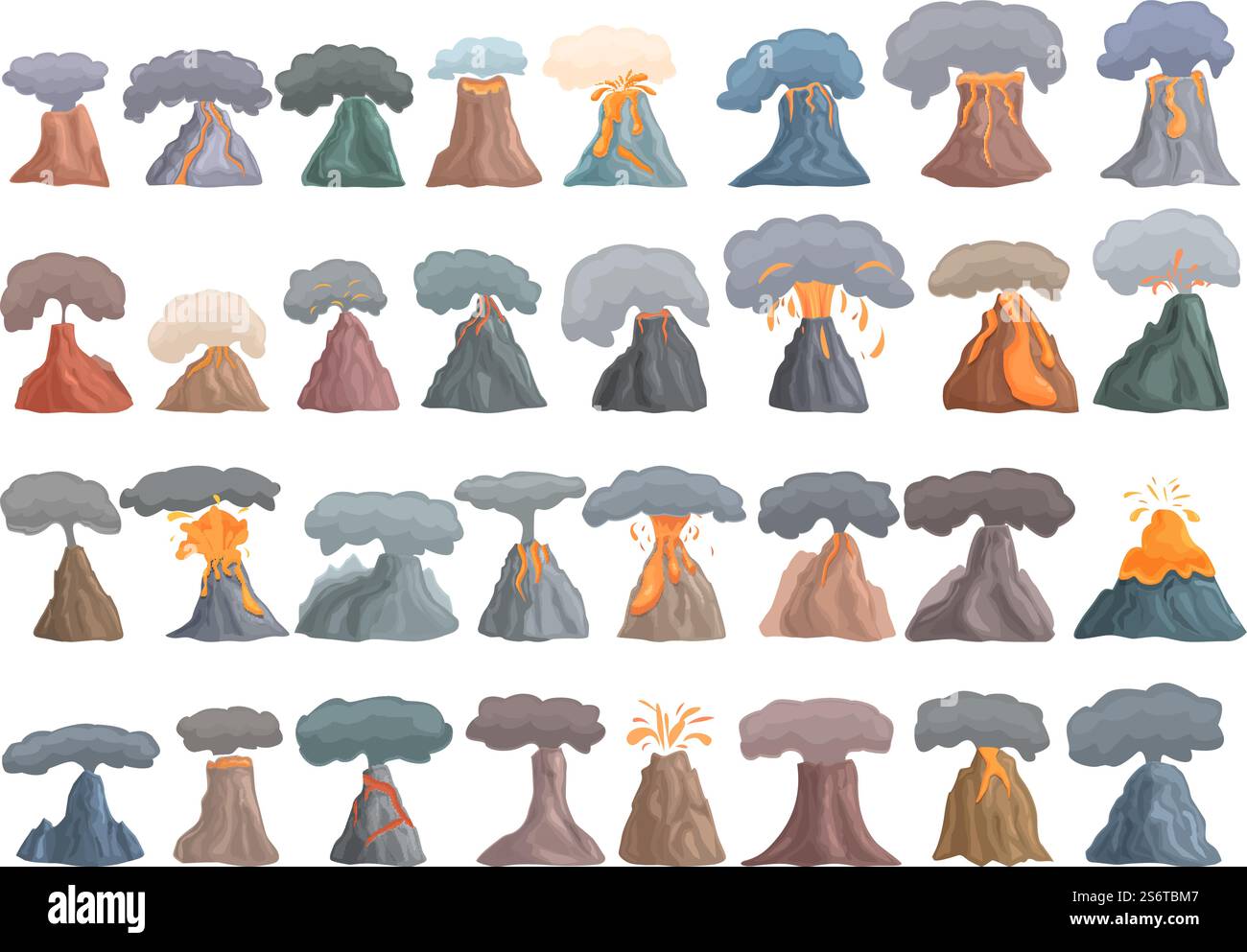Volcanic eruption icons set cartoon vector. Volcano adventure. Climb active. Volcanic eruption ...