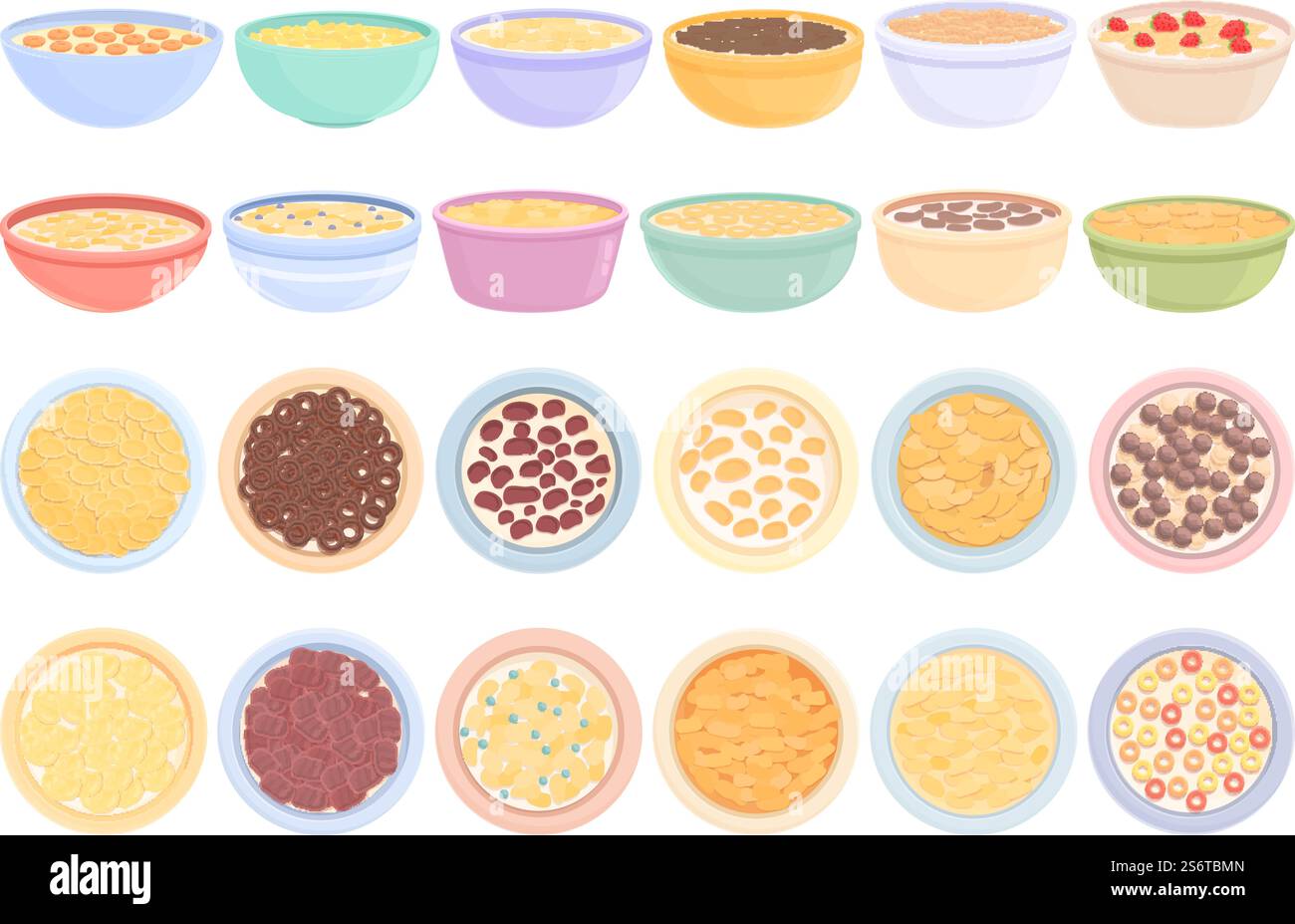 Breakfast cereal icons set cartoon vector. Granola snack. Cereal bar ...