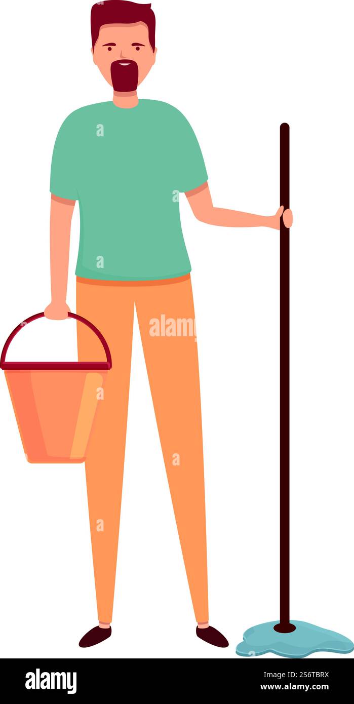 Cleaning floor mop icon cartoon vector. Household person. Cleaner ...