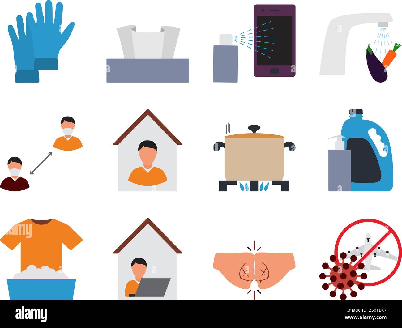 Covid Icon Set. Flat Design. Fully editable vector illustration. Text ...