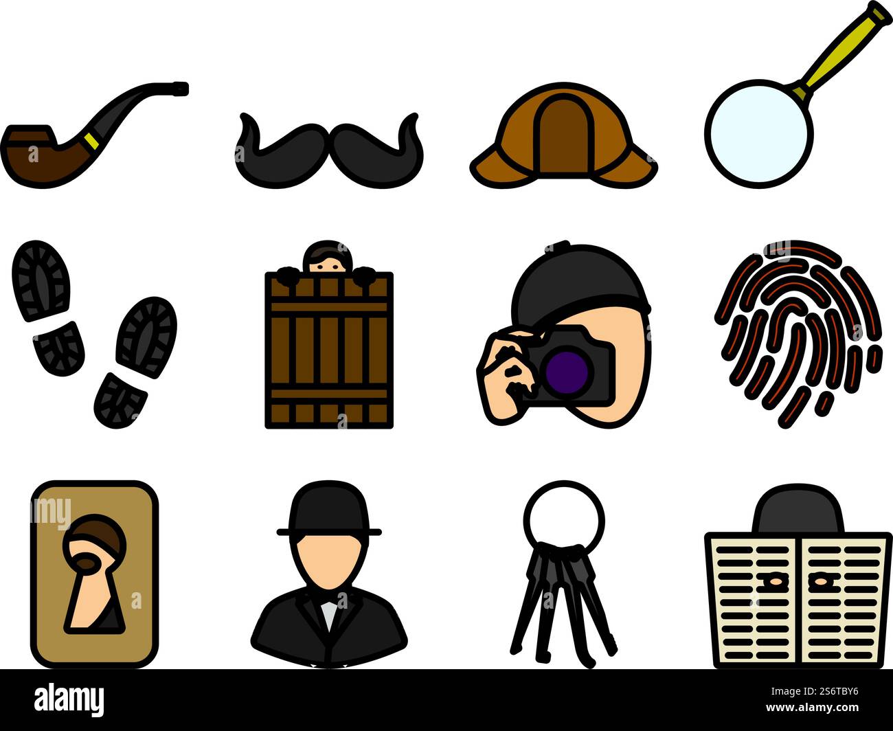 Detective Icon Set. Editable Bold Outline With Color Fill Design ...