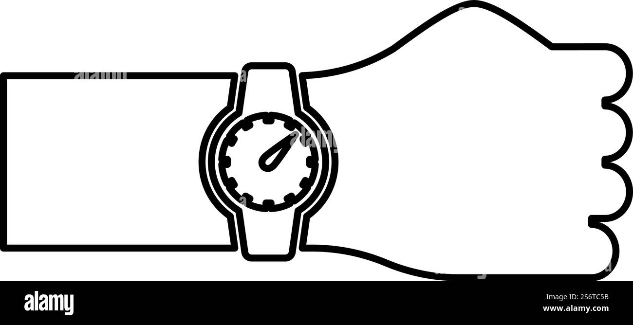 Wristwatch on hand Time on watch hand contour outline line icon black ...
