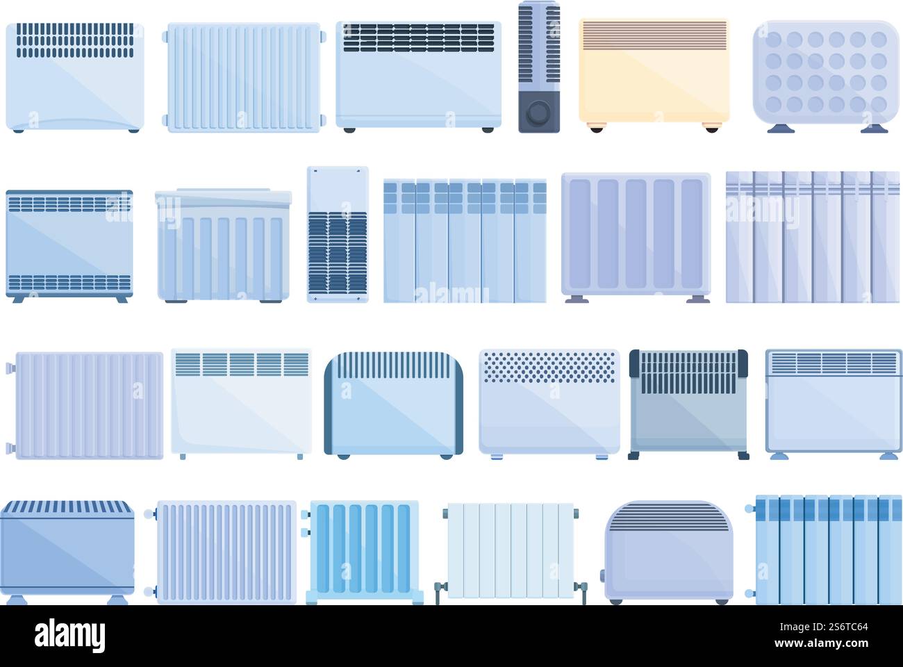 Convector icons set cartoon vector. Radiator bars. Central climate ...