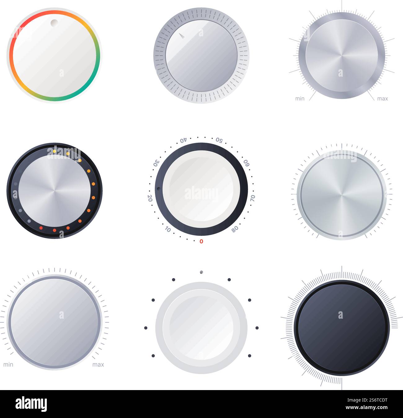 Round scale indicators. Amplifier power volume tuner sound digital radial controller garish ...