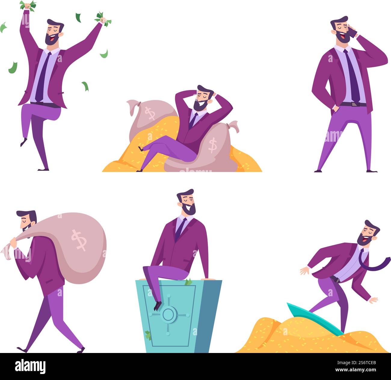 Rich man. Millionaire businessman with self treasures money dollars ...