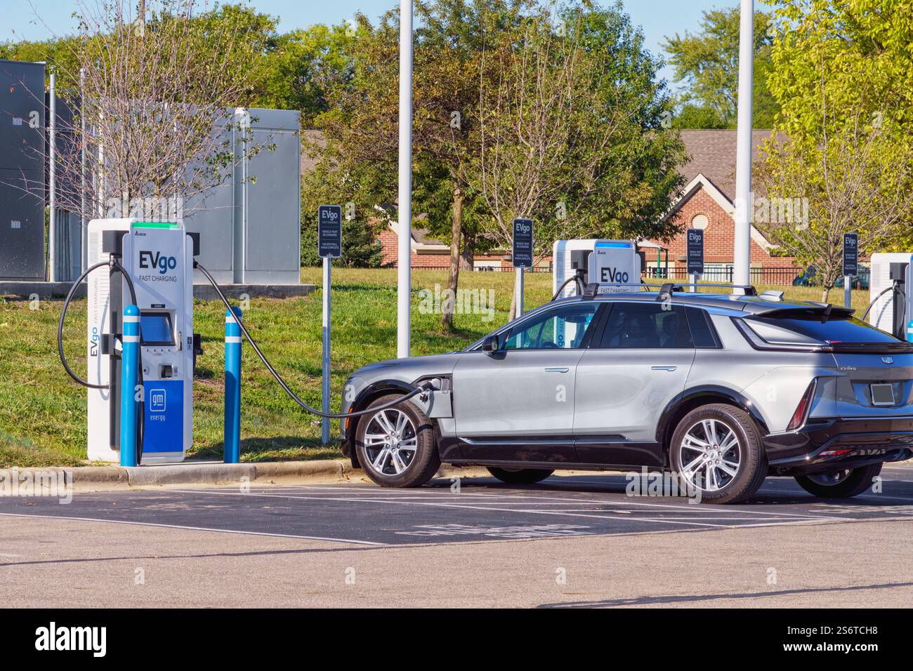 Columbus, OH - Sept. 5, 2024: Electric car at EVgo fast charge charging ...