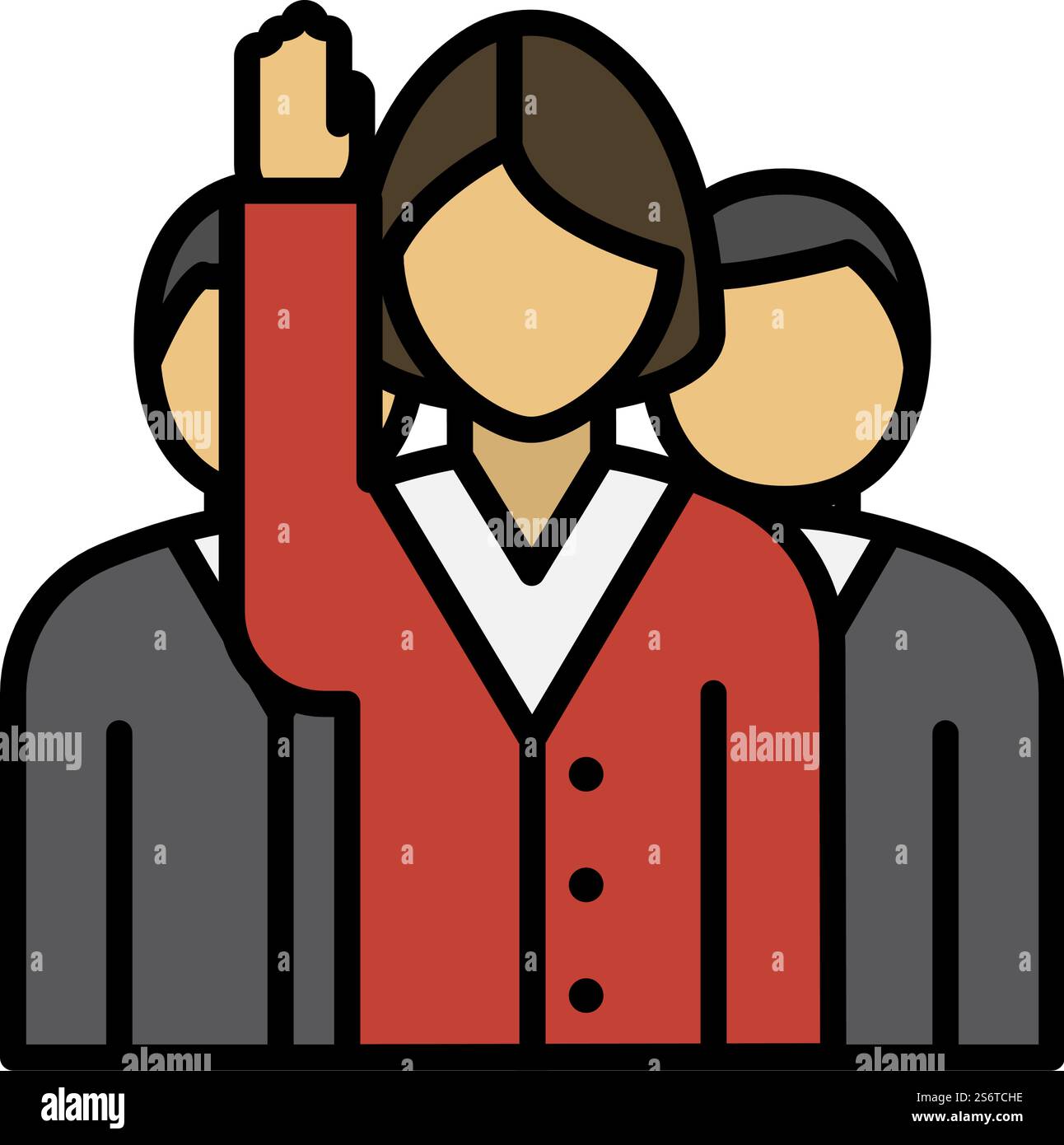 Voting Lady With Men Behind Icon. Editable Bold Outline With Color Fill ...