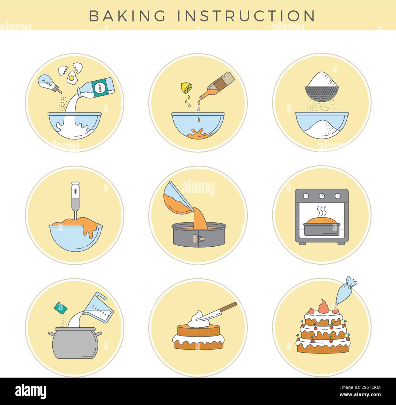 Cooking cake. Preparing food stages steps of cooking baked ingredients ...