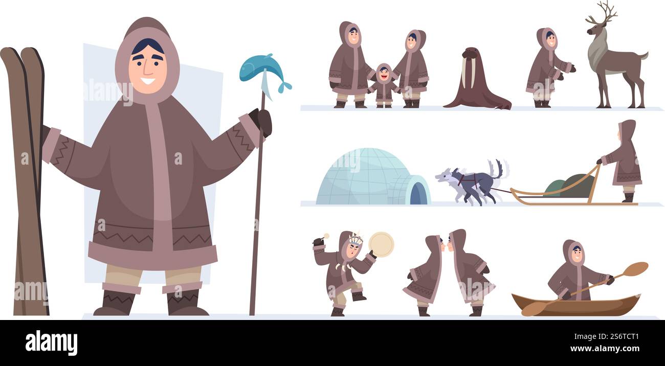 Ethnic eskimo people. Authentic alaska persons male and female wild ...