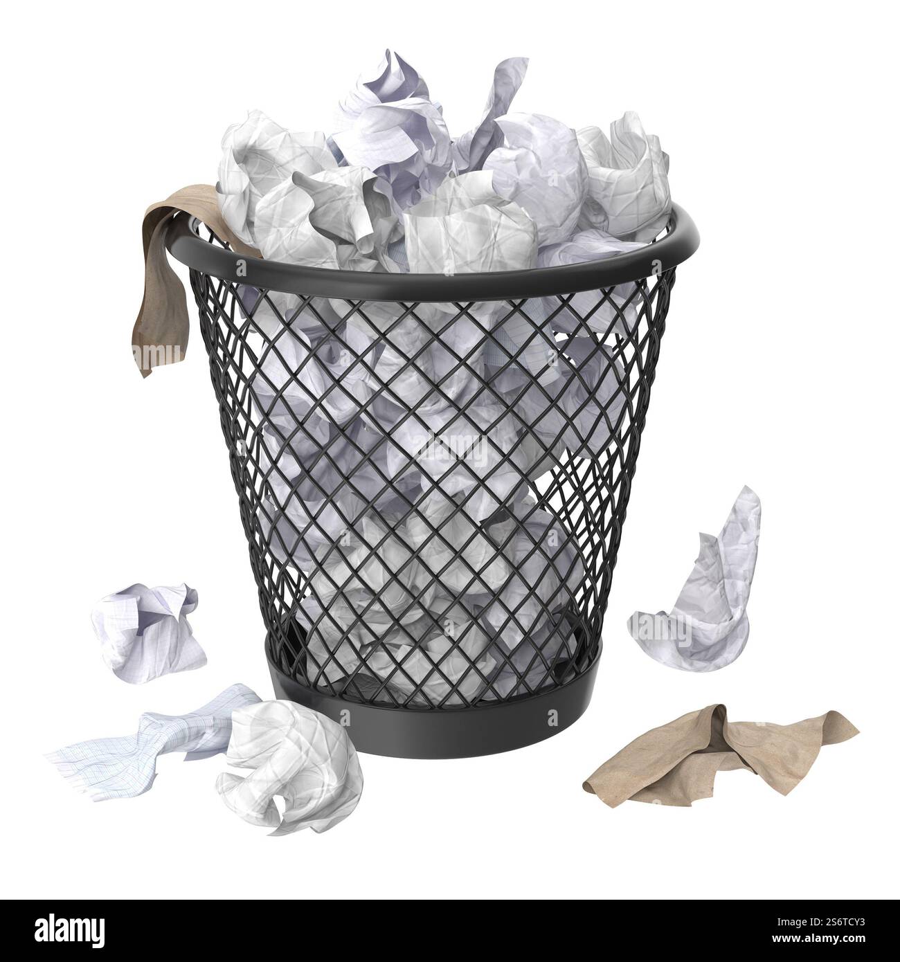 Trash Can and Papers , This is a 3d rendered computer generated image ...