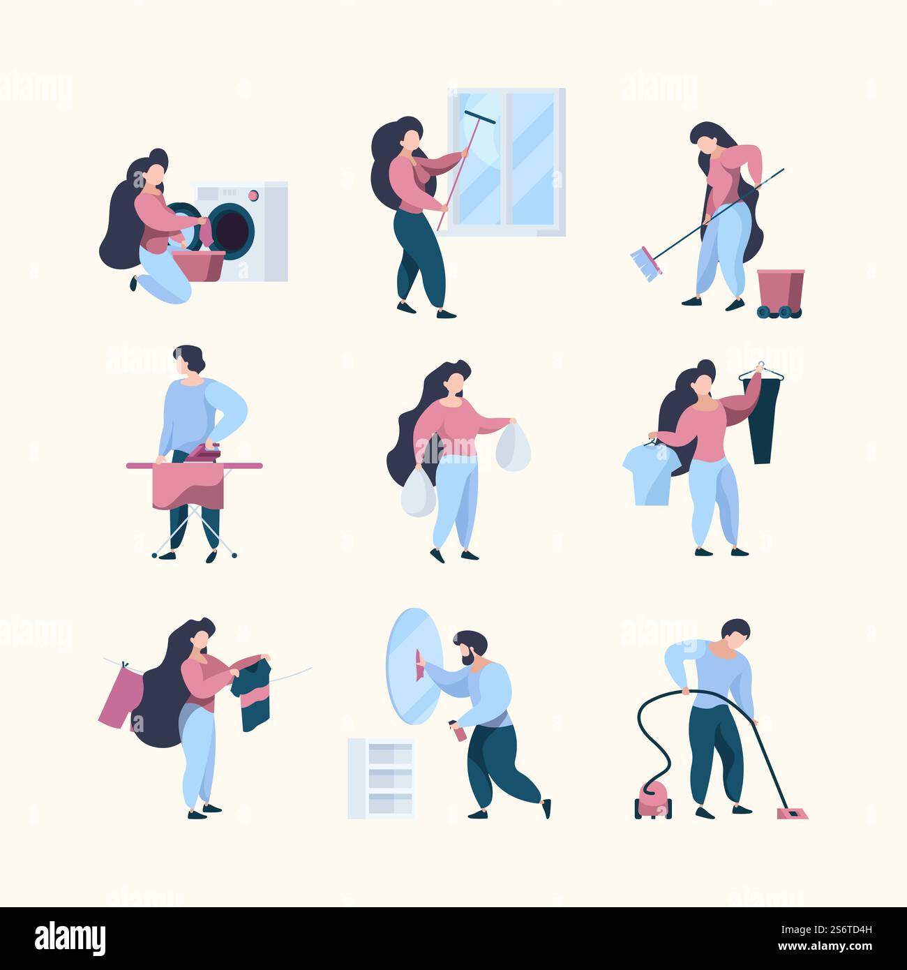 Cleaning characters. Hygiene professional workers with vacuum cleaner ...