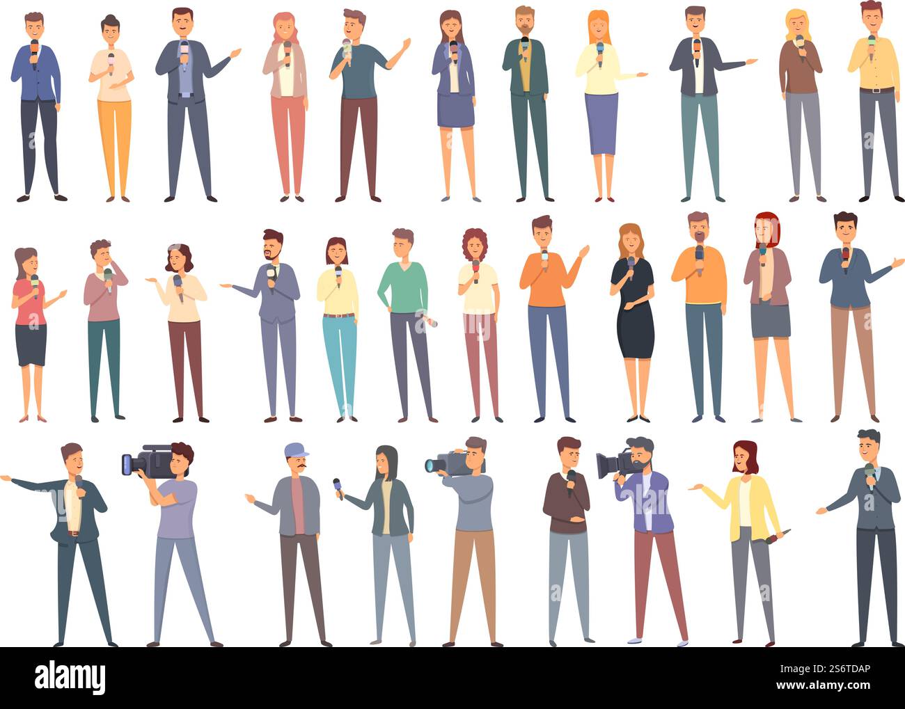 TV reporter icons set cartoon vector. Studio tv. Broadcast shooting. TV ...