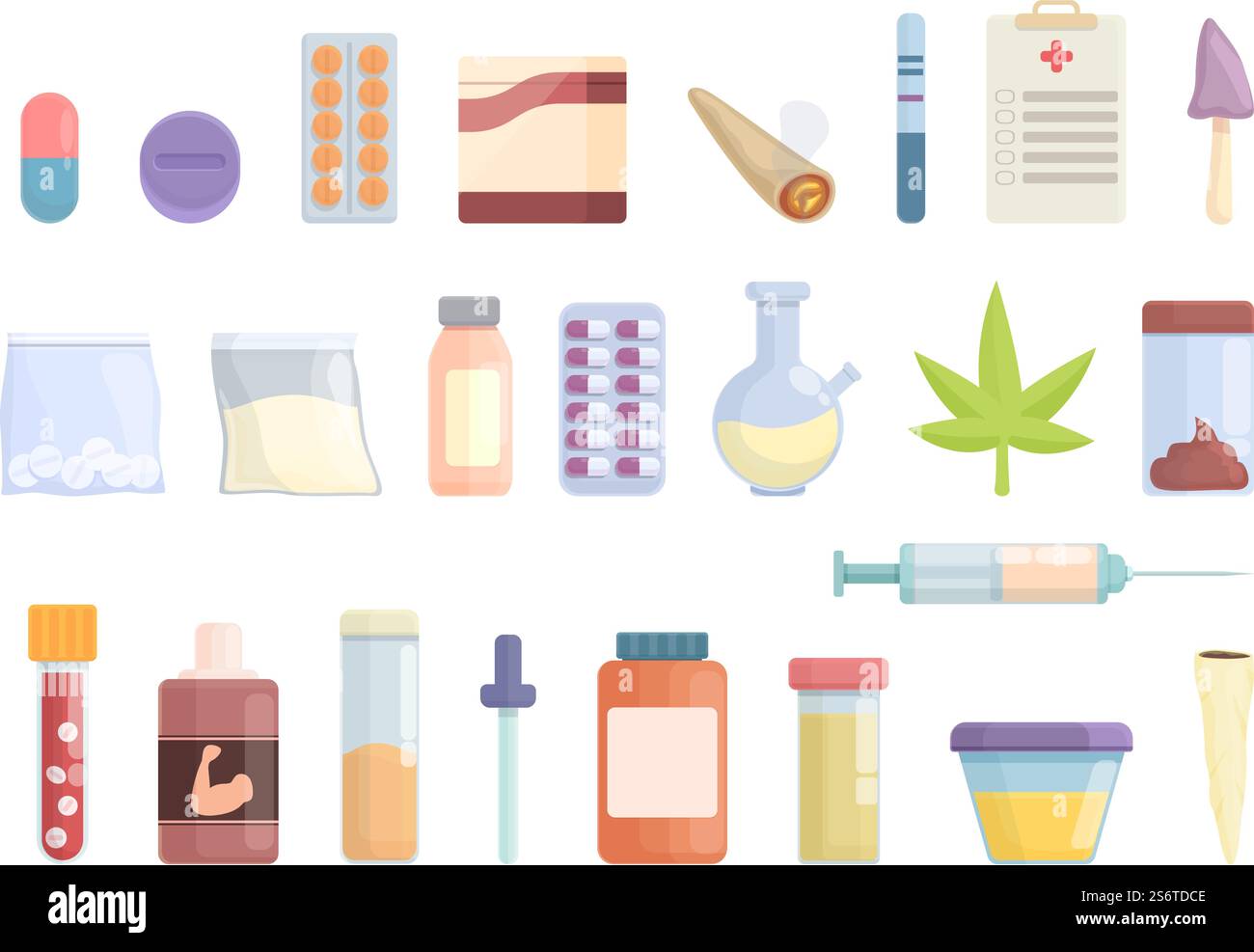 Doping icons set cartoon vector. Joint canabis. Weed dope. Doping icons ...