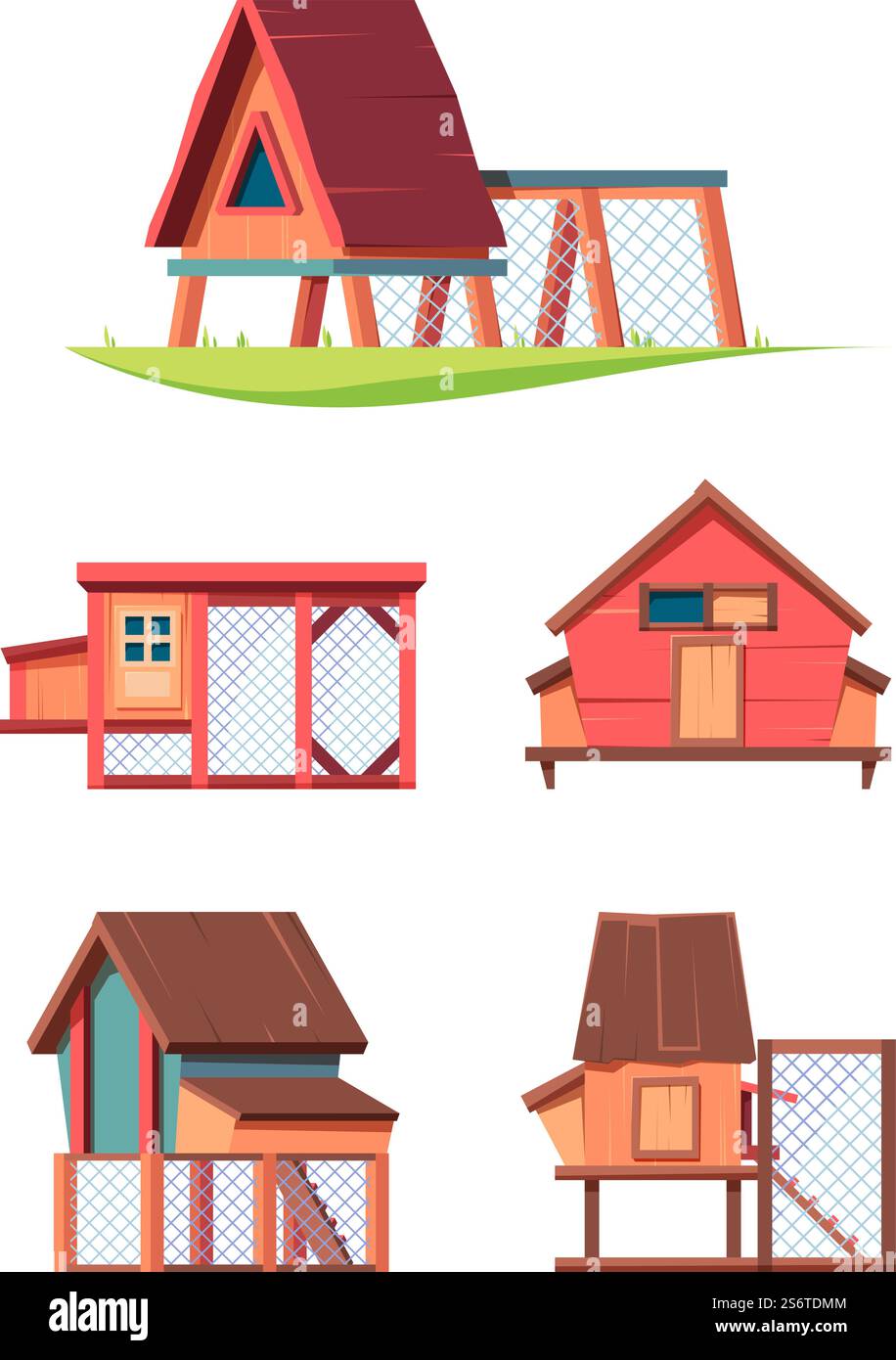 Chicken coop. Wooden houses in village poultry farm living places for ...