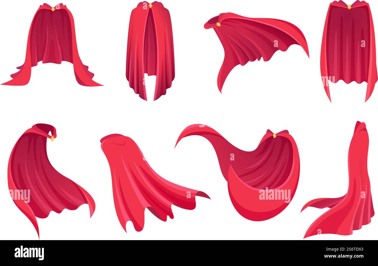 Superhero red cape. Comic textile clothes silk suits for power heroes ...