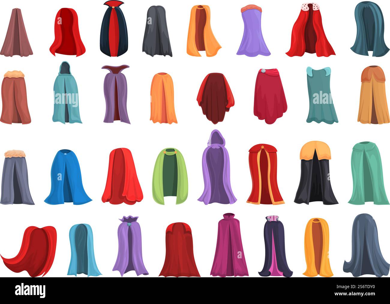 Cloak icons set cartoon vector. Magic vampire. Cape cloth. Cloak icons ...