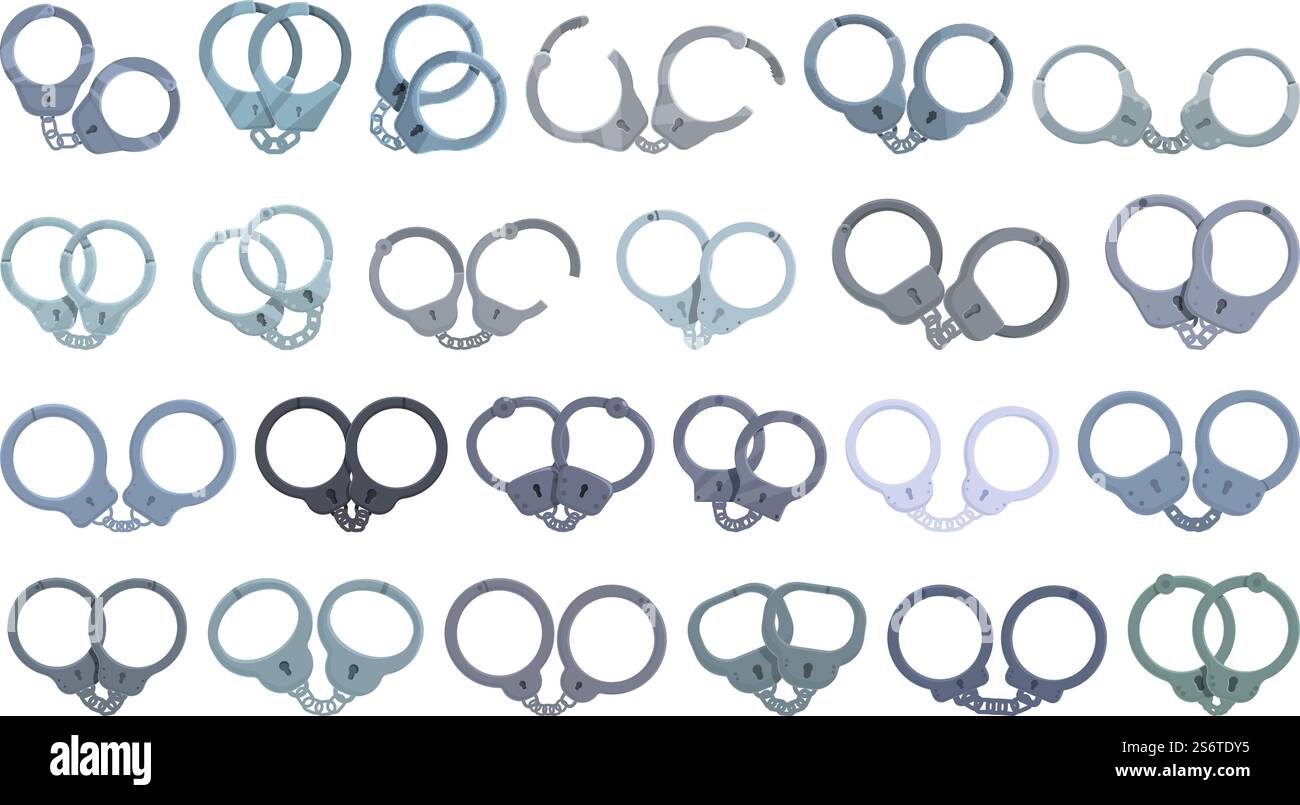 Handcuffs icons set cartoon vector. Jail cuff. Police arrest. Handcuffs ...