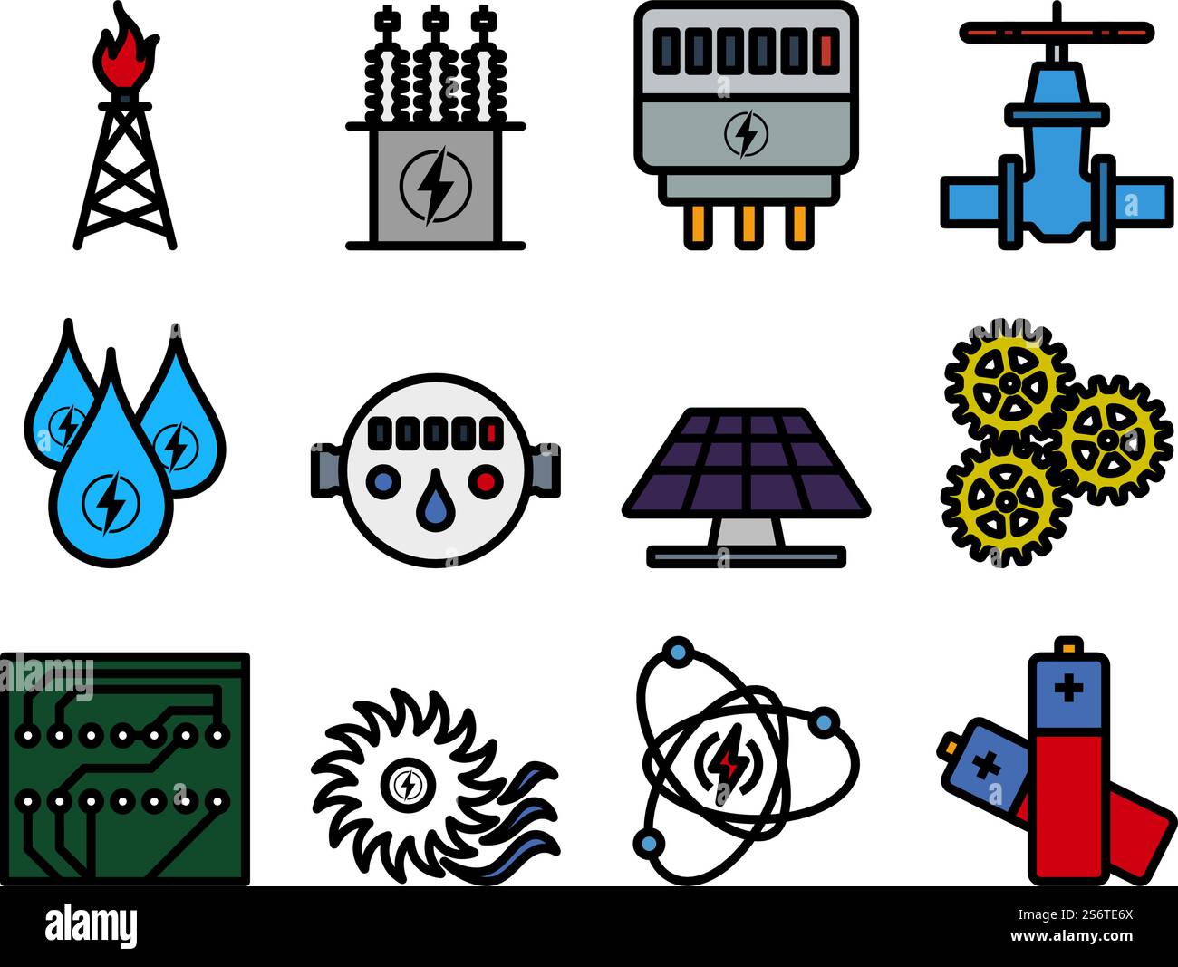 Energy Icon Set. Editable Bold Outline With Color Fill Design. Vector ...