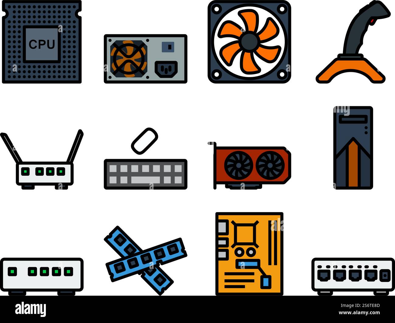 Computer Icon Set. Editable Bold Outline With Color Fill Design. Vector ...