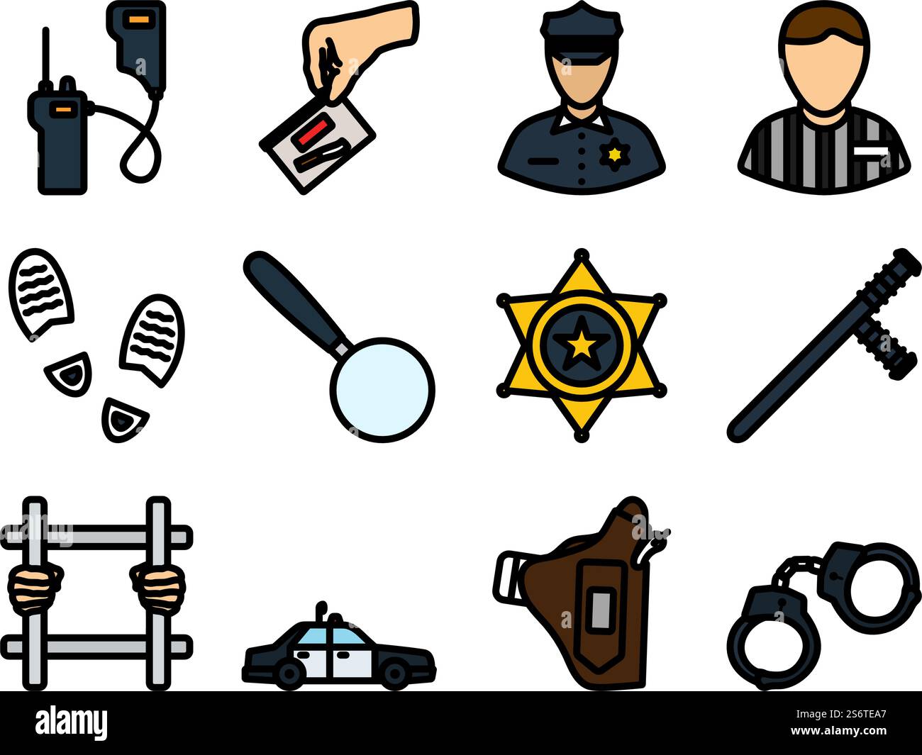 Police Icon Set. Editable Bold Outline With Color Fill Design. Vector ...