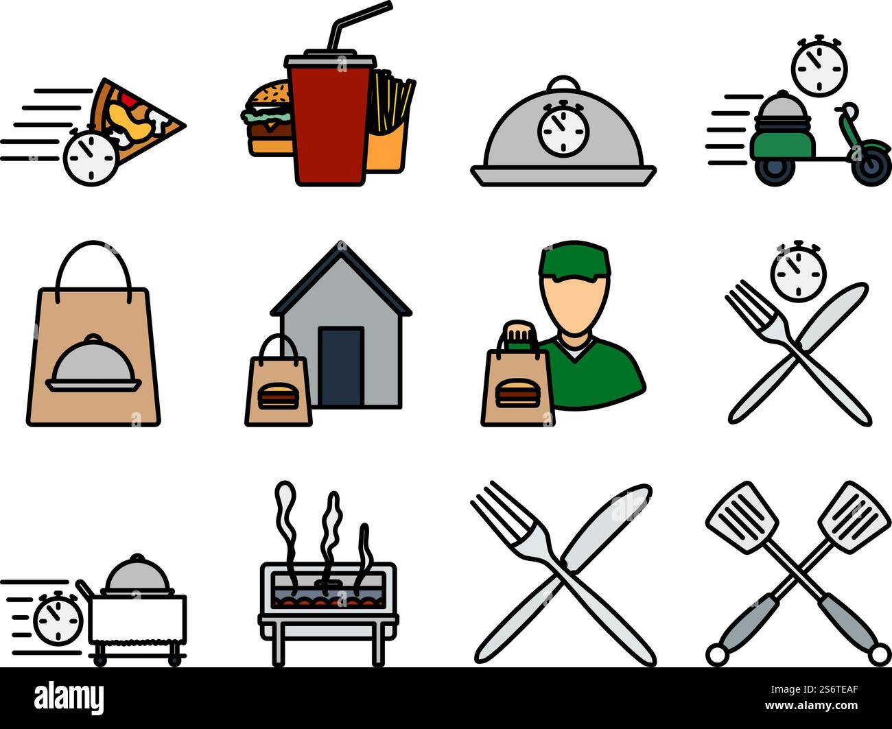 Restaurant Icon Set. Editable Bold Outline With Color Fill Design ...