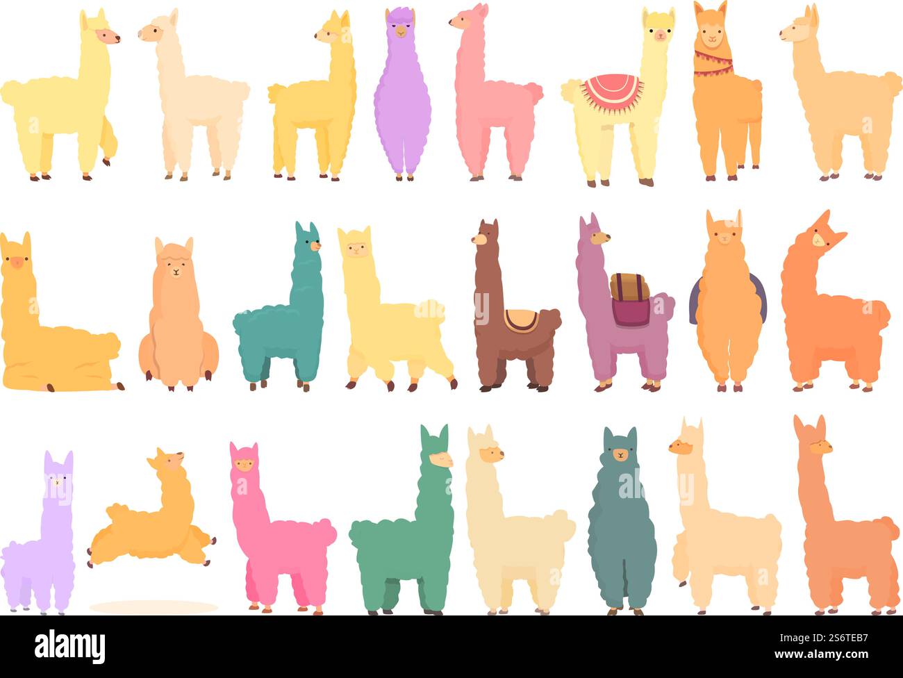 Lama icons set cartoon vector. Animal alpaca. Bolivia hoof. Lama icons ...