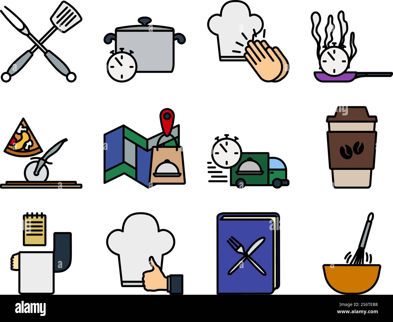 Restaurant Icon Set. Editable Bold Outline With Color Fill Design ...