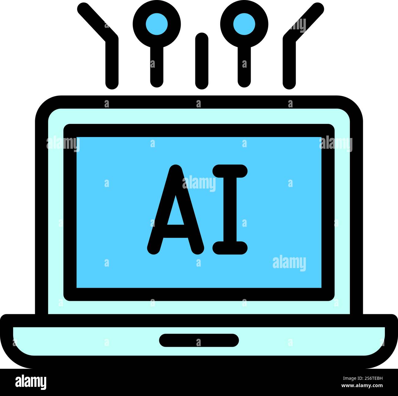 Ai laptop icon outline vector. Artificial brain. Network machine. Ai ...