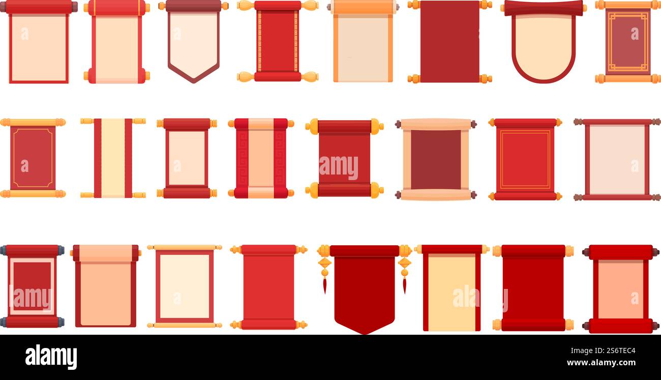 Chinese festive scroll icons set cartoon vector. Card china. Japan ...