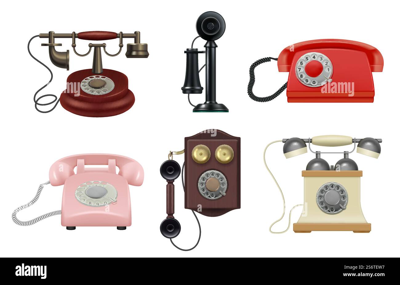 Old phone. Realistic vintage telephones operator items for call center ...