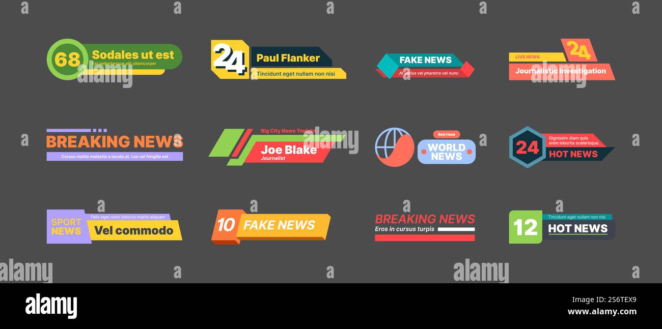 Breaking news banners. Graphic bars with text titles abstract ...