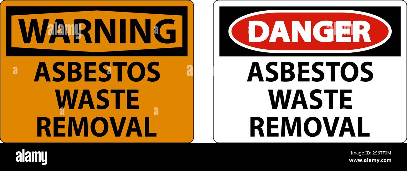 Danger Asbestos Waste Removal Sign On White Background Stock Vector ...
