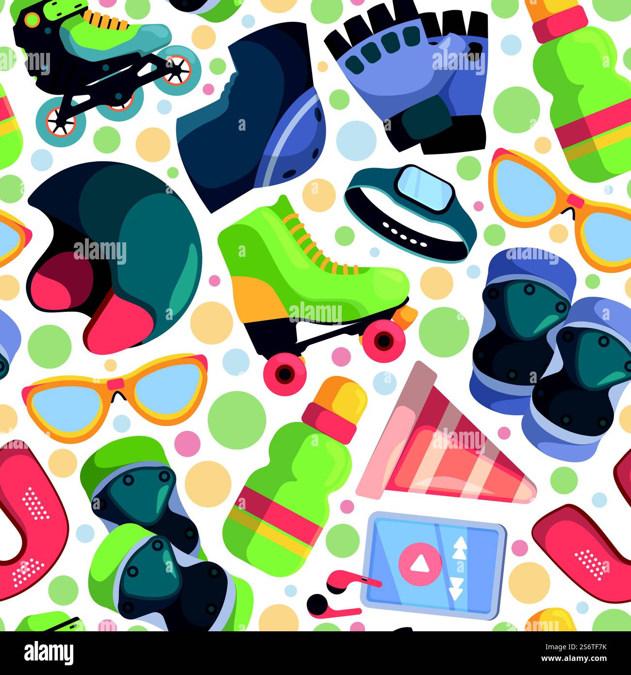 Roller pattern. Active items from skate park seamless background for ...
