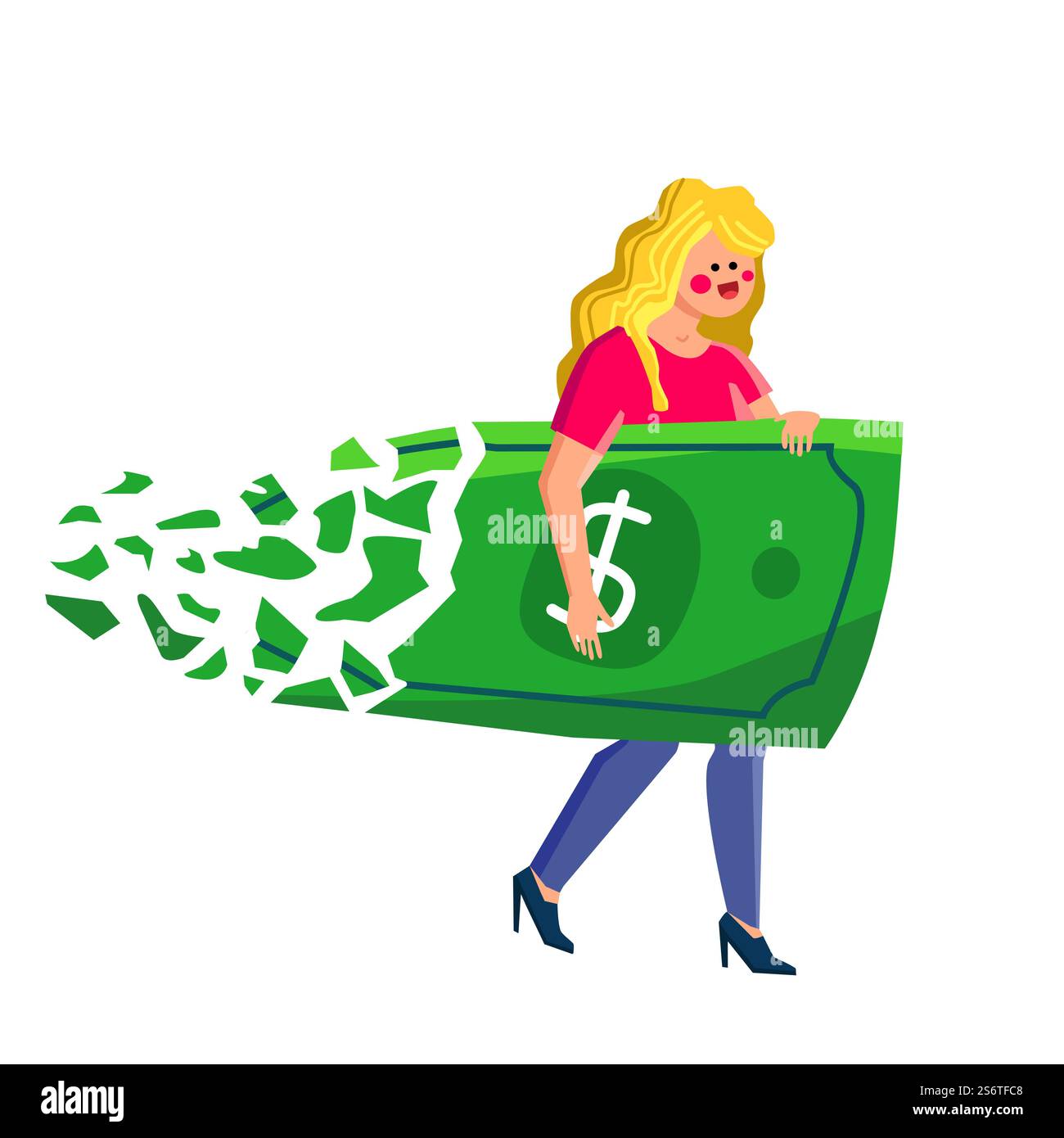 Inflation Dollar Bill Sprayed In Woman Hand Vector. Young Girl Holding ...