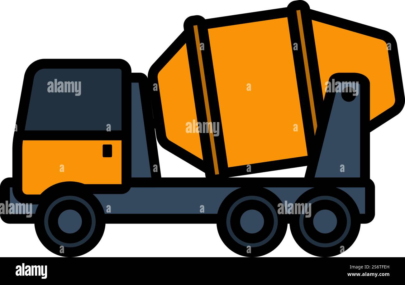 Icon Of Concrete Mixer Truck. Editable Bold Outline With Color Fill ...