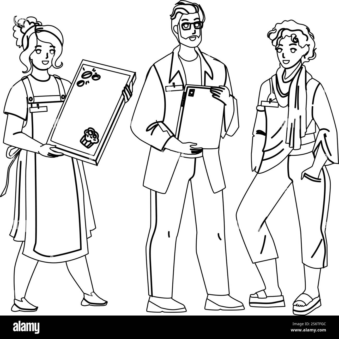 Business Owner Businesspeople With Startup Black Line Pencil Drawing ...