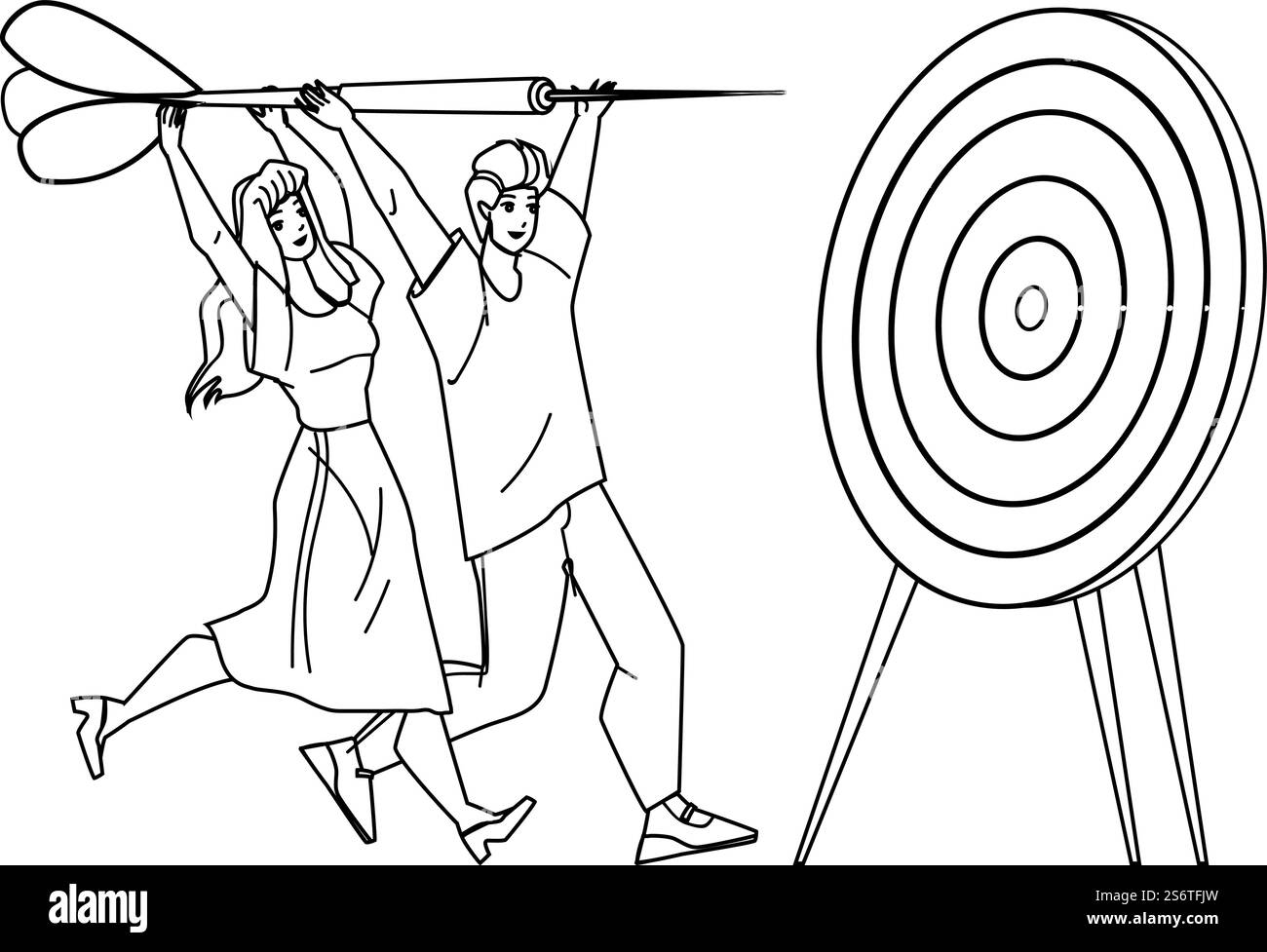 Business Target Achievement Businesspeople Black Line Pencil Drawing ...