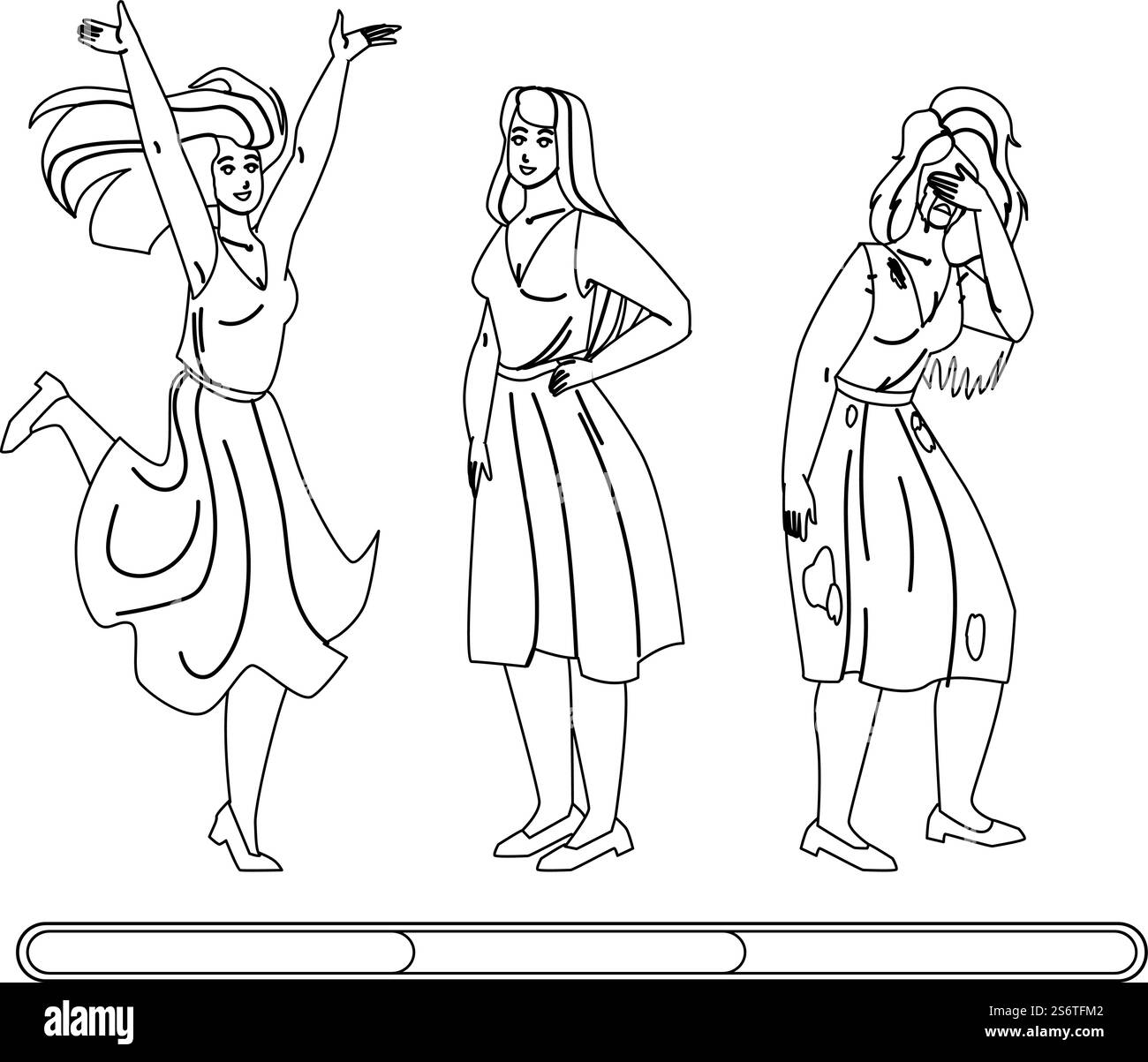 Woman Mood Laughing, Smiling And Crying Black Line Pencil Drawing ...
