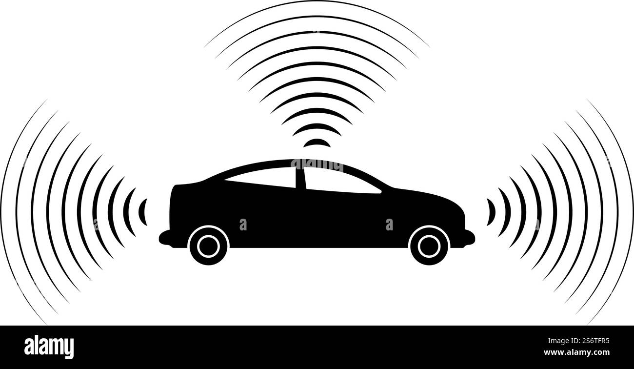 Car radio signals sensor smart technology autopilot all direction icon ...