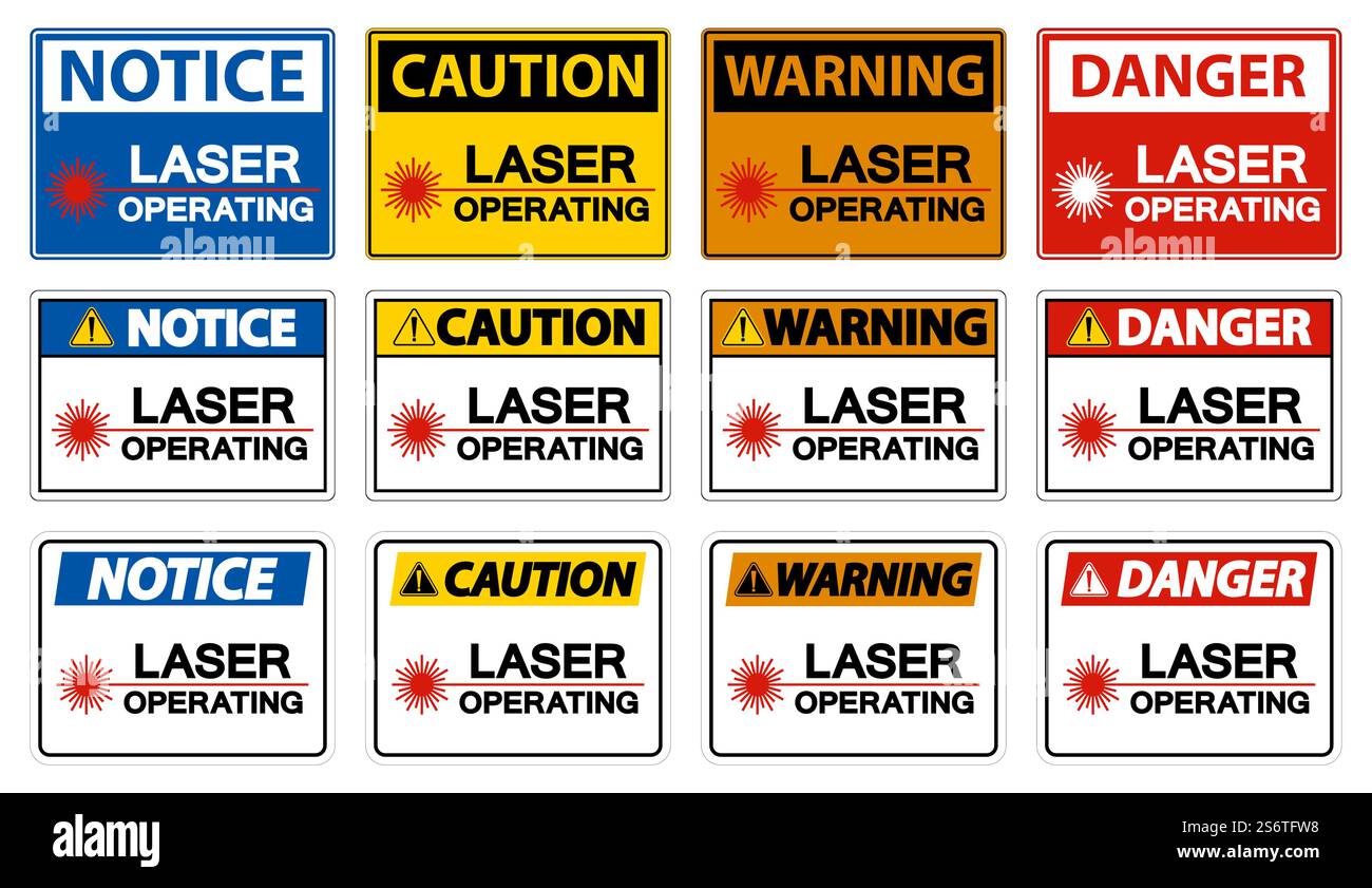 Warning Safety Sign Laser Operating On White Background Stock Vector ...