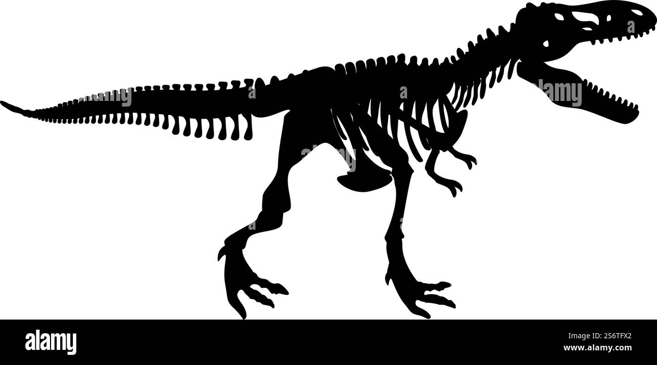 Dinosaur skeleton tyrannosaurus rex bones silhouettes icon black color ...