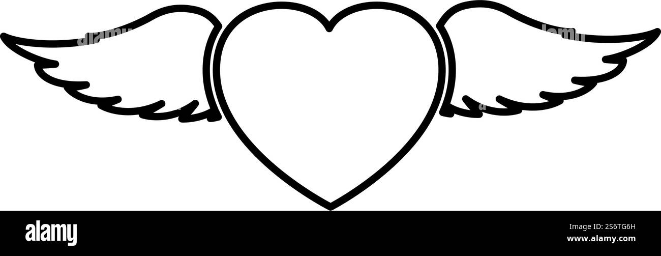 Heart with wing contour outline line icon black color vector ...